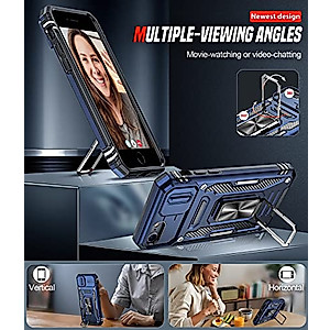 LeYi for iPhone SE Case: iPhone 8/7 Case with Slide Camera Cover + [2 Packs] Tempered Glass Screen Protector, Full Body Military-Grade Case with Upgrade Kickstand for iPhone 8, Navy Blue