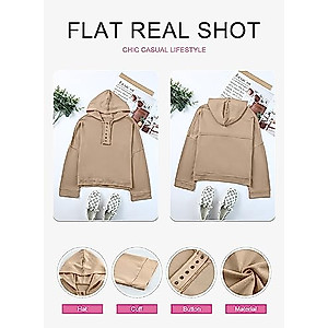 Dokotoo Casual Loose Long Sleeve Hoodies for Women Fashion Solid Button Down Batwing Sleeve Hooded Sweatshirt Khaki Large