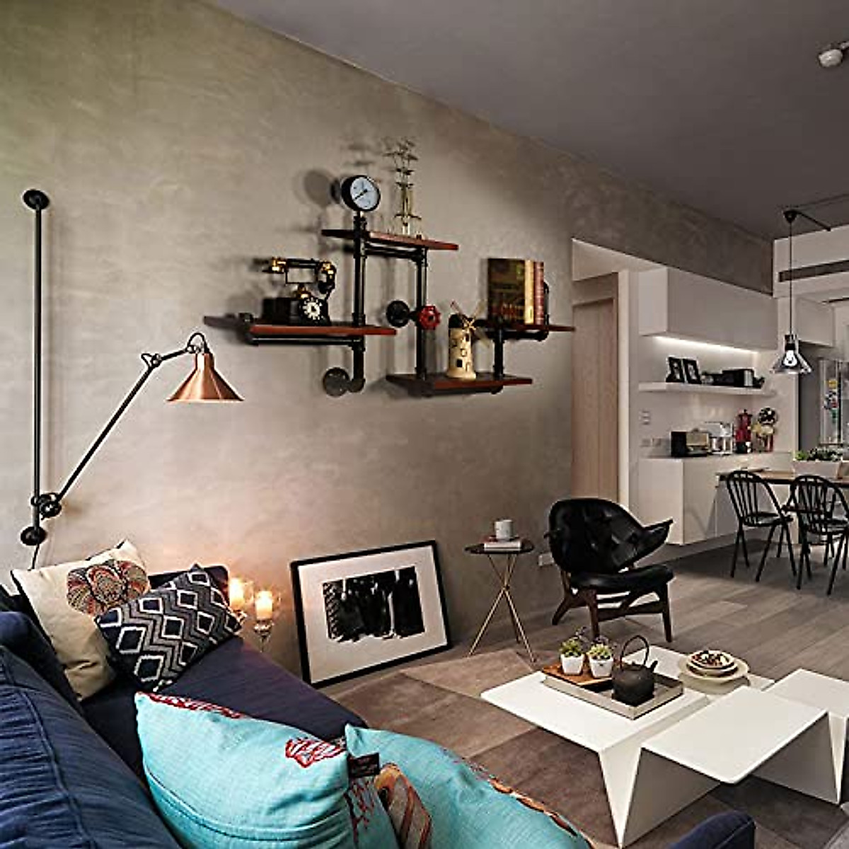 YIYIBYUS Floating Shelves Wall Mounted, Rustic Wood Wall Storage Shelves Hanging Shelf for Bedroom, Living Room, Bathroom, Kitchen, Office Display Decor Black