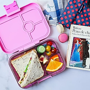 Yumbox Leakproof Bento Box Panino: 4-Compartment Kids & Adults Bento; Perfect for Sandwich Packed Lunch; Compact 8.5x6x1.8; Healthy Portions (Lulu Purple with Paris Themed Tray)