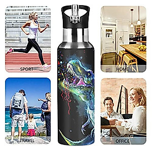Dinosaur Water Bottle with Straw Lid Thermos Kids Insulated Stainless Steel Water Flask 20 Oz Dinosaur with Sparkling