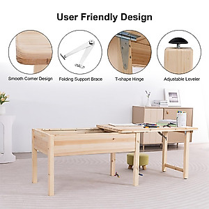 Tiuekes Kid’s Table, Wooden Indoor Sensory Table with Storage, Multi-Functional Activity Play Table with Foldable Tabletop (Natural Wood Color)