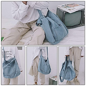 Queen Crystal Women's Elegant Denim Satchel Single Shoulder Crossbody Bag Large Creative Tote Beach Bag, Sky Blue, One_Size