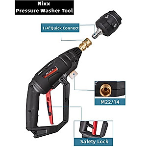 Short Wand Pressure Washer Gun Connect M22/14 Hose With 5-In-1 High Pressure Spray Nozzle，1/4 Inch Quick Connector For Power Car Wash Accessories Kit