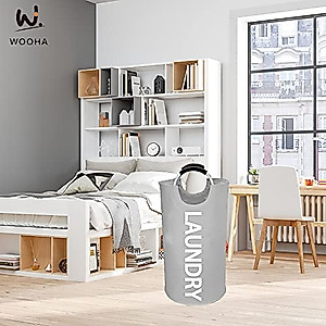 WOOHA 90L Large laundry basket,Collapsible laundry hamper, Tall Clothes Baskets Folding Washing Bin Foldable Fabric Hamper Bags for Bedroom, Closet,Bathroom,College,laundry bag, lightgrey