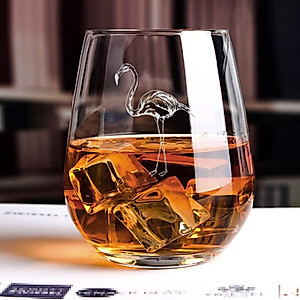 Flamingo Silhouette Crystal Stemless Wine Glass Etched Funny Wine Glasses, Great Gift for Woman Or Men, Birthday, Retirement And Mother's Day 17oz