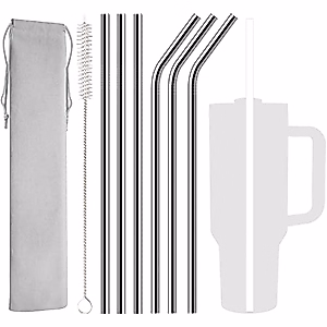 6 Pack Stainless Steel Straw Replacement 40 oz for Stanley Adventure Travel Tumbler, Reusable Straws with Cleaning Brush Compatible with Stanley 40oz Stanley Cup Tumbler
