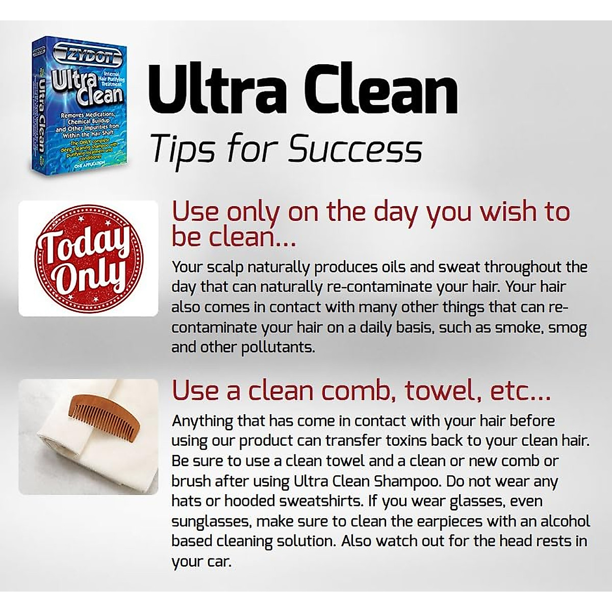 Zydot Ultra Clean Hair Detox Shampoo & Conditioner Kit, Removes Medications, Chemical Buildup & Impurities, Deep Cleansing Shampoo with Purifier & Conditioner for Hair Shaft Detox