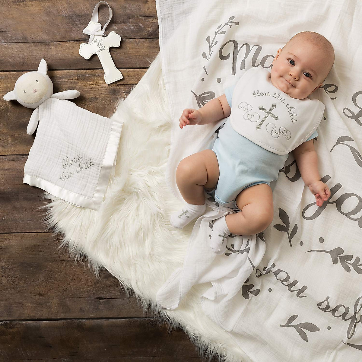 C.R. Gibson Resin Baby Cross and ''Bless This Child'' Baby Photo Frame Set, Frame Measures 5.5'' x 7'' and Cross Measures 4.5'' x 6.75''