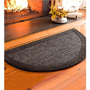 Plow & Hearth Madrid 2'x4' Banded Half Round Fireproof Hearth Rug | Charcoal Brown | 100% Wool Fireplace Mat | Protect Home Décor Hardwood Floor and Carpet from Sparks and Embers Wood Stove