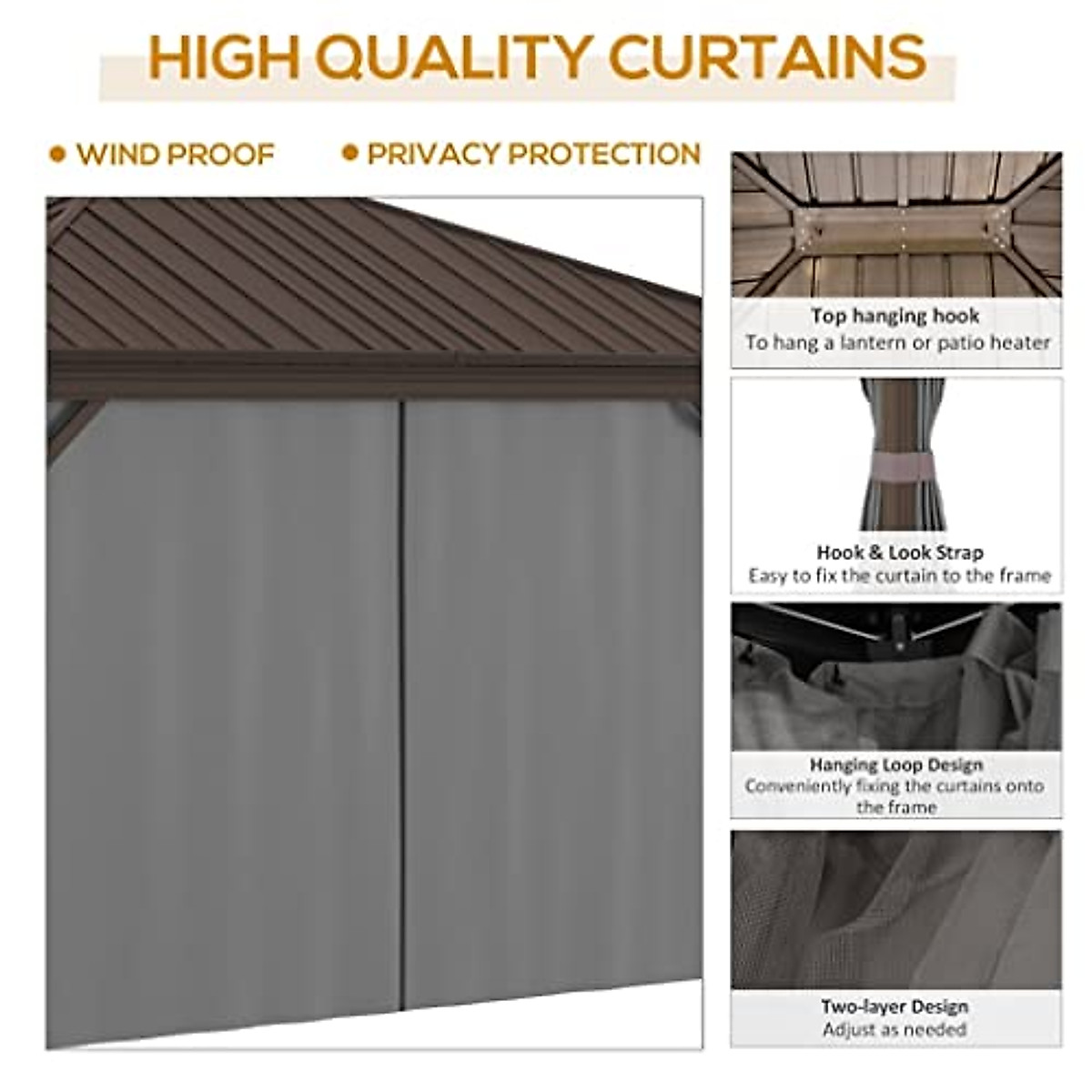 LJMXE 10' X 12' Outdoor Hardtop Gazebo with Aluminum Frame, Metal Roof Gazebo Canopy with Curtains and Netting