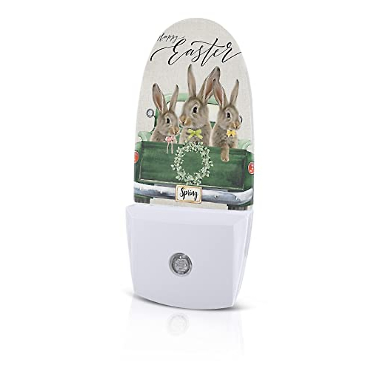RisQiten Easter Bunny Night Light, LED Plug in Night Light, Green Truck Spring Eucalyptus Leaf Wreath Night Lights with Dusk to Dawn Sensor Decorative Kids/Adults Nightlight for Bedroom Bathroom