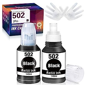 Compatible 502 Black Ink Refill Bottle Replacement for Epson 502 T502 Black Ink for Ecotank ET2760 ET-4760 ET2750 ET-3760 ET-2850 ET-15000 ST-4000 ST-2000 ET-3710 ET-3750 ET4750 ST3000 ET3700 Printer