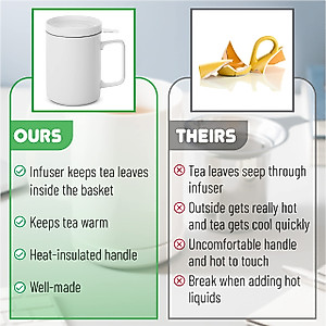 BTaT- Tea Cup with Lid, Tea Infuser Cup, 500ml 16oz Mug (White), Tea Cup with Stainless Steel Filter, Tea Cup with Infuser, Tea Mugs with Infuser and Lid, Tea Gifts for Tea Lovers, Tea Infuser Mug