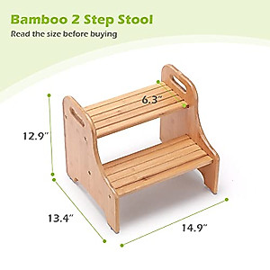 OasisCraft Step Stool for Adults, Bamboo Two Step Stool with Handle Stepping Stool Potty Training Stool Wooden Toddler Shower Stool for Kids, Senior, Kitchen, Bathroom, Bedside, Support 350LB