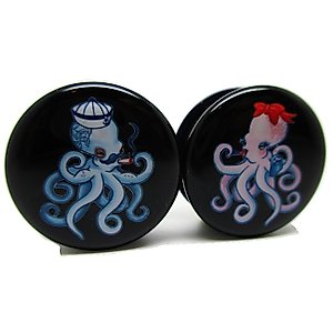 Pierced Republic Octopus Couple Ear Plugs - Acrylic Screw-On - 10 Sizes *Pair* (00 Gauge (10mm))