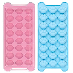 Homelove Ice Cube Trays, 2 Pack Silicone Cat Paw Ice Tray with Removable Lid Easy-Release Flexible Ice Cube Molds for Freezer, Mini Cute Ice Balls for Water Bottle Whiskey Juice Coffee (2 Colors)