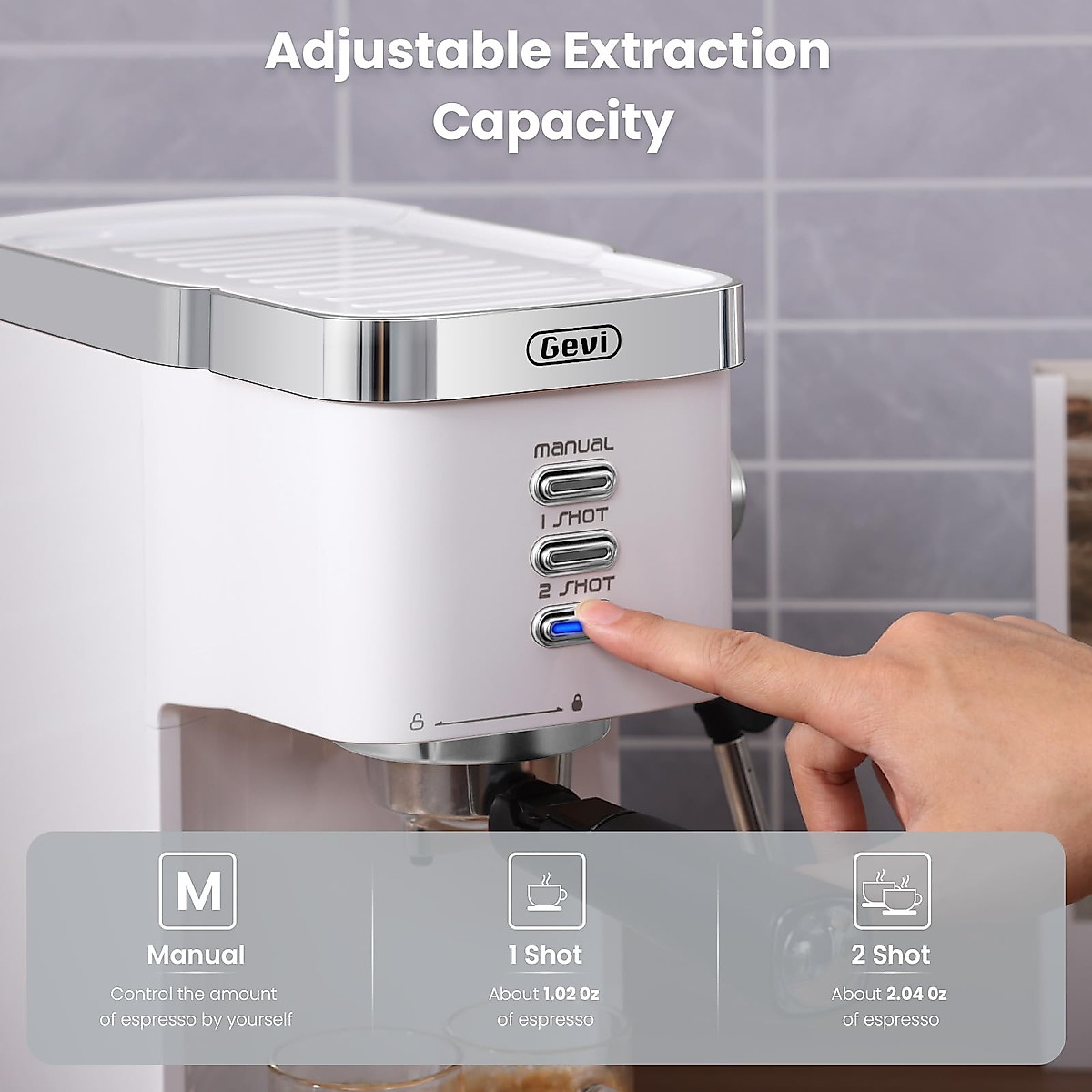 Gevi Espresso Machine 20 Bar High Pressure,Compact Espresso Maker with Milk Frother Steam Wand, Burr Coffee Grinder, Adjustable Burr Mill with 35 Precise Grind Settings, Electric Coffee Grinder