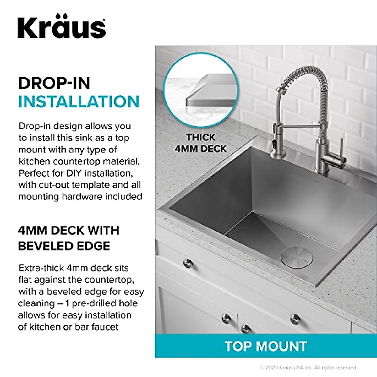 KRAUS Standart PRO 22-inch Drop-In Top Mount 16 Gauge Stainless Steel Single Bowl Laundry Utility Sink, KHT301-22L