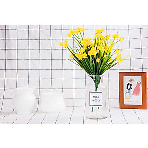 Foraineam 10 Bundles Yellow Daffodils Artificial Flowers Fake Plants Plastic Bushes Greenery Shrubs Fence Indoor Outdoor Hanging Planter Home Garden Decor