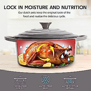 Alathote 6 Quart Enameled Cast Iron Dutch Oven with Lid - Big Dual Handles - Oven Safe up to 500°F - Classic Round Pot for Versatile Cooking Light Gray