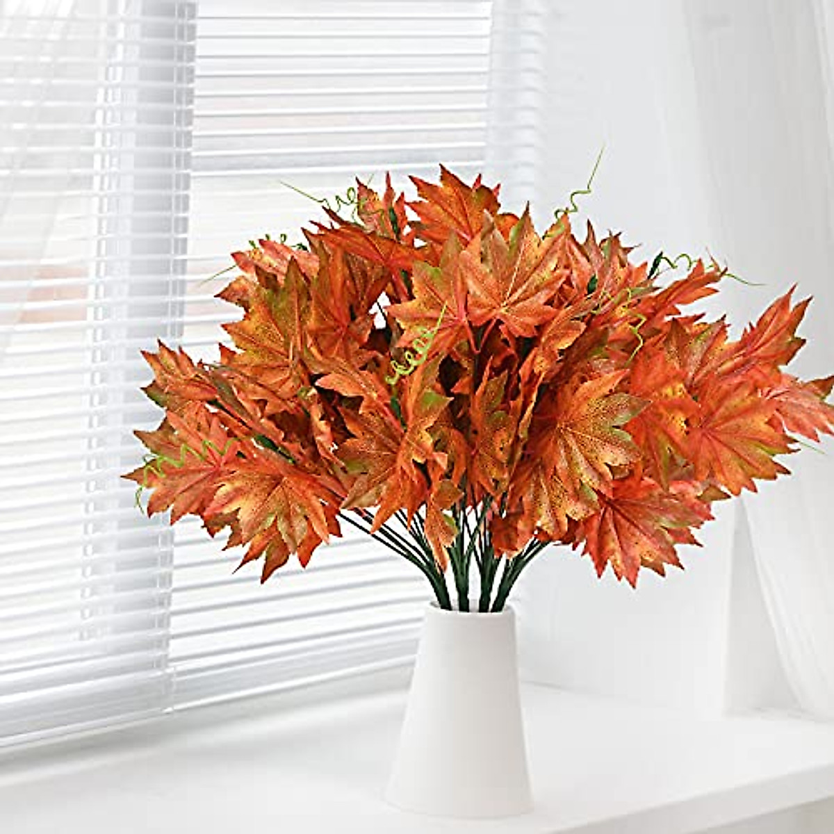 Artflower Fake Fall Bushes Autumn Fake Fall Bushes Artificial Large Maple Leaves Artificial Maple Leaves Branches for Indoor Outdoor Table Centerpieces Christmas Thanksgiving Decoration, 4 Pcs