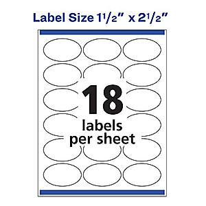 Avery Printable Blank Oval Labels, 1.5" x 2.5", Glossy White, 180 Customizable Labels (22804)
