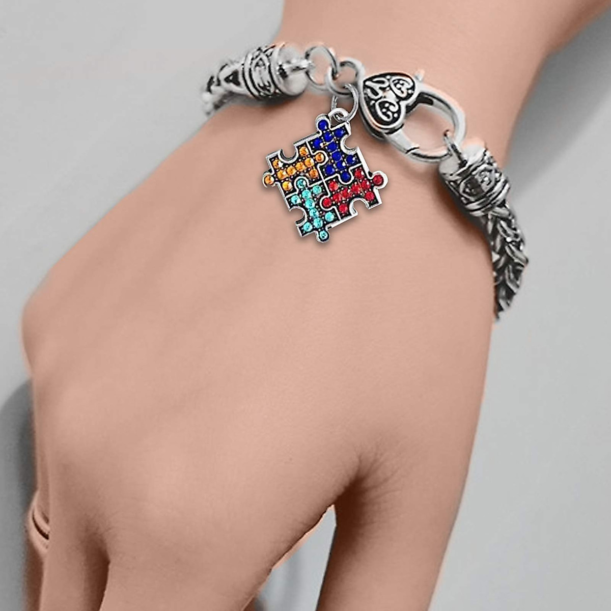 SBI Jewelry Autism Awareness Bracelet for Women Men Family Friendship Crystal Puzzle Charm Bracelet Jigsaw Bangle Bracelets for Women Mom Aunt Grandma