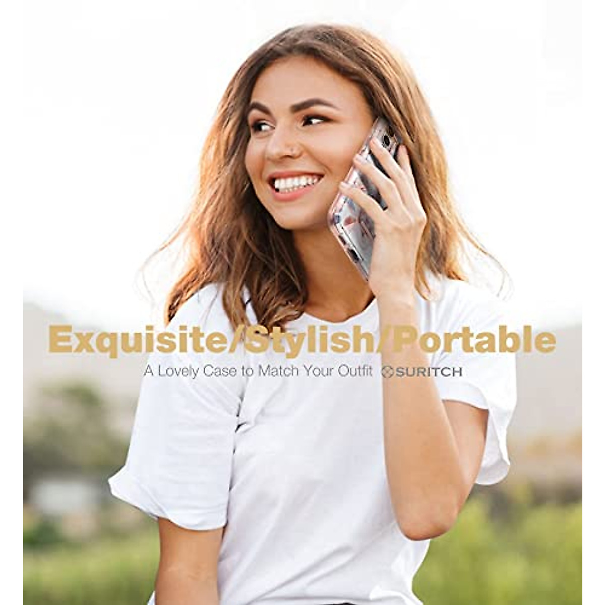 SURITCH for Samsung Galaxy S23 Plus Case, [Built-in Screen Protector] [Dual-Layer Protection ] Full Protection Shockproof Rugged Bumper Phone Cover for Samsung S23 Plus 6.6 Inch - Rose Marble