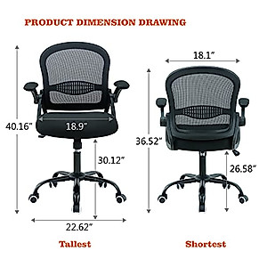 Office Chair,Ergonomic Home Office Chair,Breathable Mesh Task Chair,Adjustable Mid-Back Computer Chair,Desk Chair with Flip-up Armrests,360° Swivel Office Chairs with Memory Sponge Cushion,Black