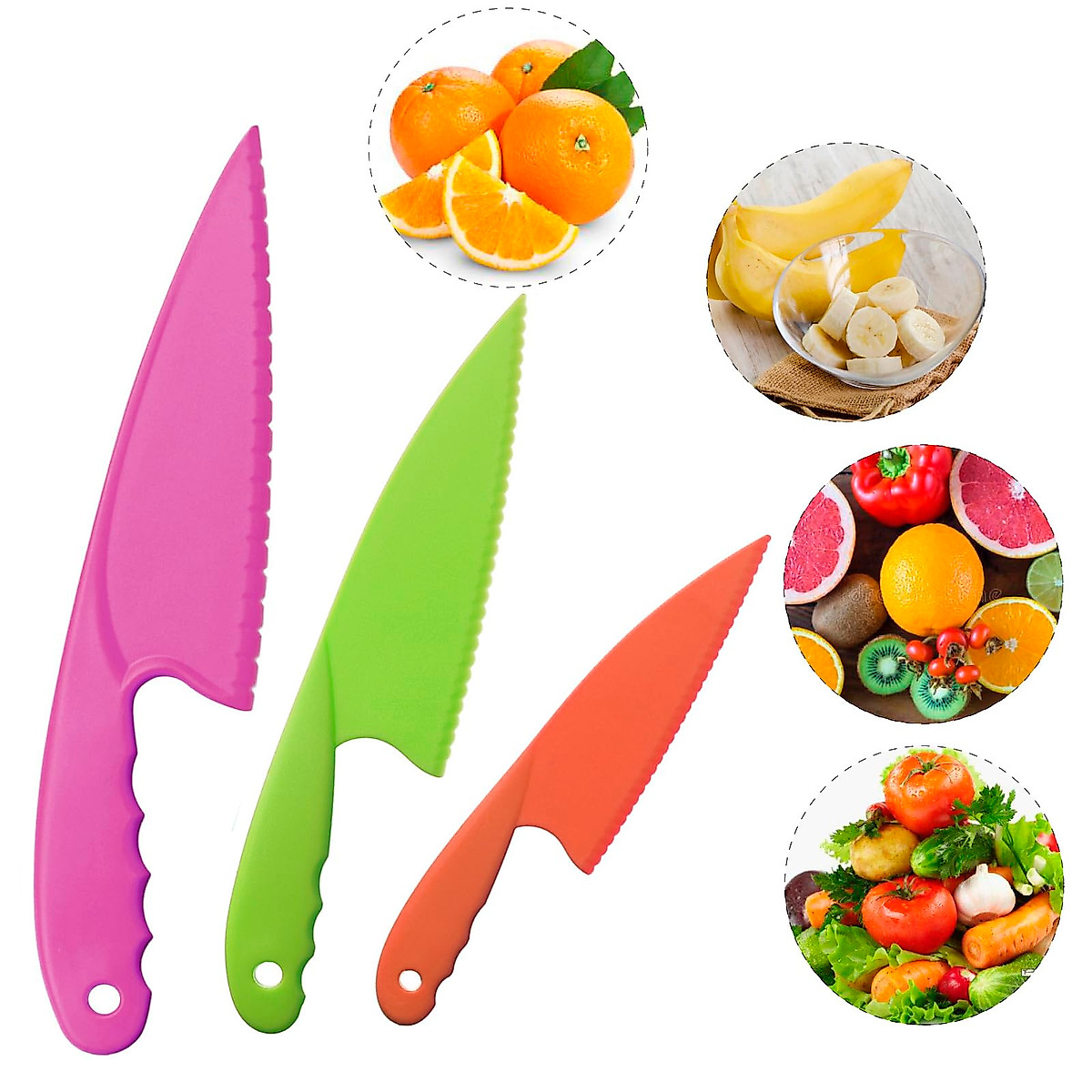 NANXJIUR 8 Pieces Kid Plastic Nylon Cooking Knife Set, Children Toddler Kitchen Knives, Kitchen Cooking and Baking Knife Set, Safe Knives for Bread without BPA, Lettuce Knife and Salad Knife