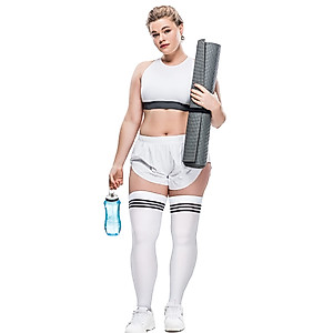 Bencailor 3 Pairs Plus Size Womens Thigh High Socks over the Knee Stockings Extra Long Thigh High Stockings for Wide Thigh (Black, White, Gray)