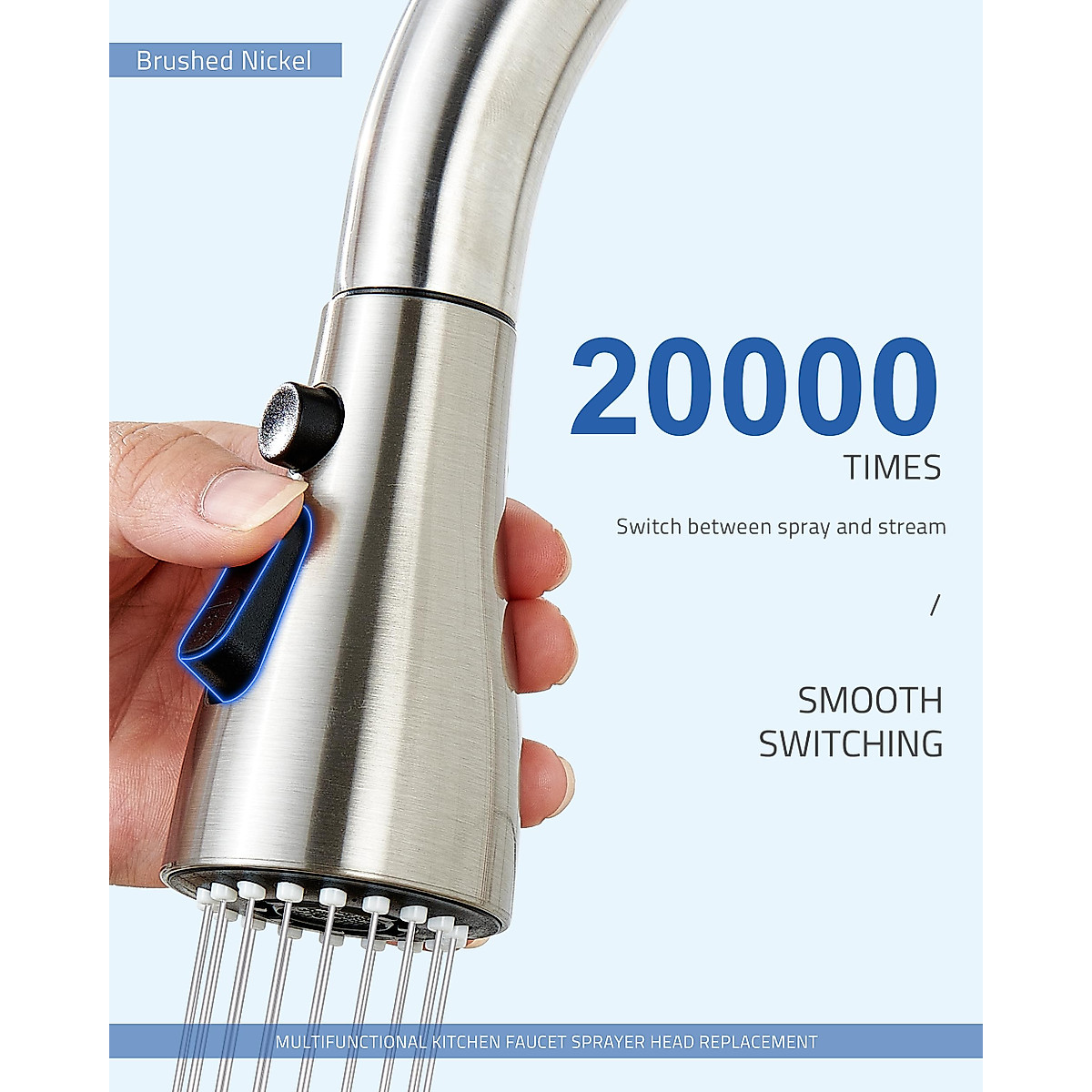 Kitchen Faucet Head Replacement with 15 Adapters - 3 Functions Pull Down Spray Head for Kitchen Faucet, Pull Out Faucet Sprayer Head Nozzle, Kitchen Sink Faucet Sprayer Head Parts, Brushed Nickel