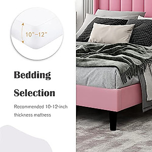 Gruwans Upholstered Bed Frame Twin with Wingback Headboard/No Box Spring Needed/Wooden Slat Support/Easy Assemble/Pink