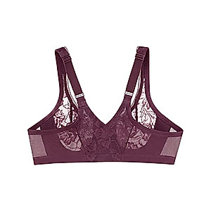 Glamorise Full Figure Plus Size Lacey T-Back Front-Closure Wonderwire Bra Underwire #9246 Black Plum