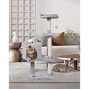 FISH&NAP US06H Cat Tree Cat Tower Cat Condo Sisal Scratching Posts with Jump Platform Cat Furniture Activity Center Play House Grey