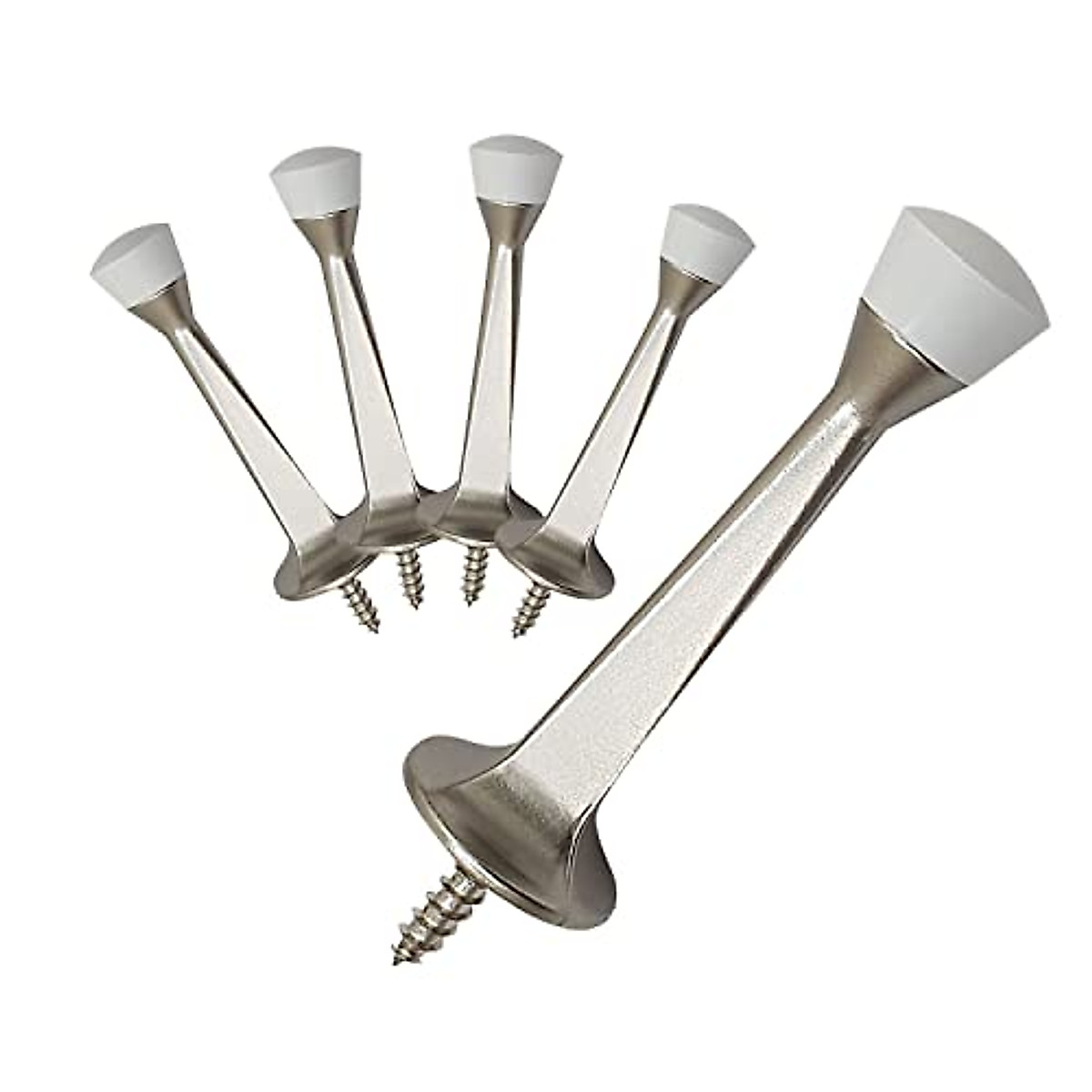Greatim GT-DS 3 inch Heavy Duty Solid Rigid Door Stop, Zinc Die Cast Door Stopper, Soft Bumper Tips, Zinc Alloy, Silver, 5 Pack (SN)