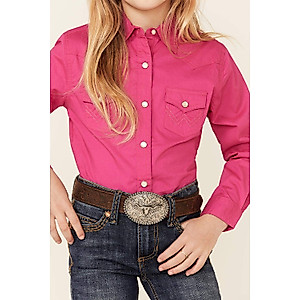 Wrangler Girls' Long Sleeve Western Snap Shirt, Pink, Small