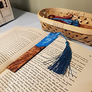 LA LIBURU Unique Hand Made Wooden and Blue Resin Bookmark with Tassel (1 Random Piece Style)