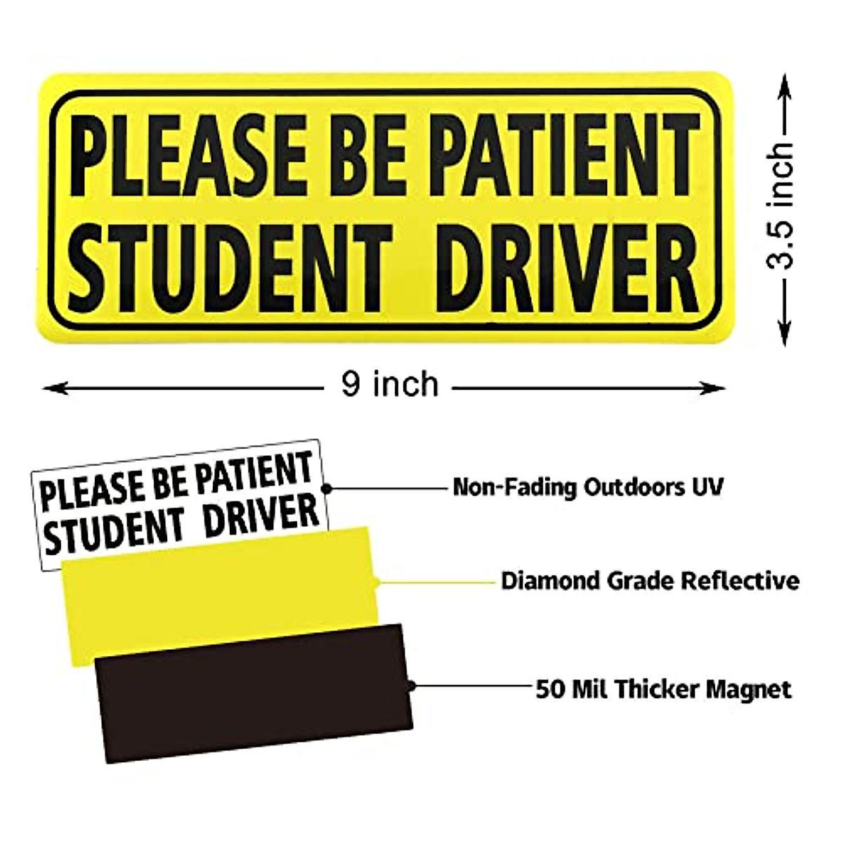 JUSTTOP 3pcs Student Driver Magnet for Car, Please Be Patient Student Driver Magnet, New Drivers Sticker Safety Warning, Magnetic Reflective Rookie Driver Bumper Sticker (Black)