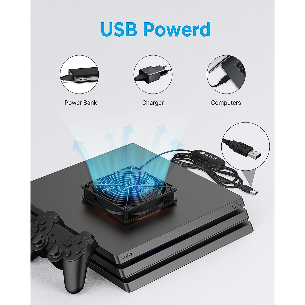 Computer Fan, EasyAcc 120mm Cooling Fans, Quiet Edition High Airflow USB Fan with 3 Speed Control, Long Life Computer Case Fan for Receiver DVR Playstation Xbox Cabinet CPU