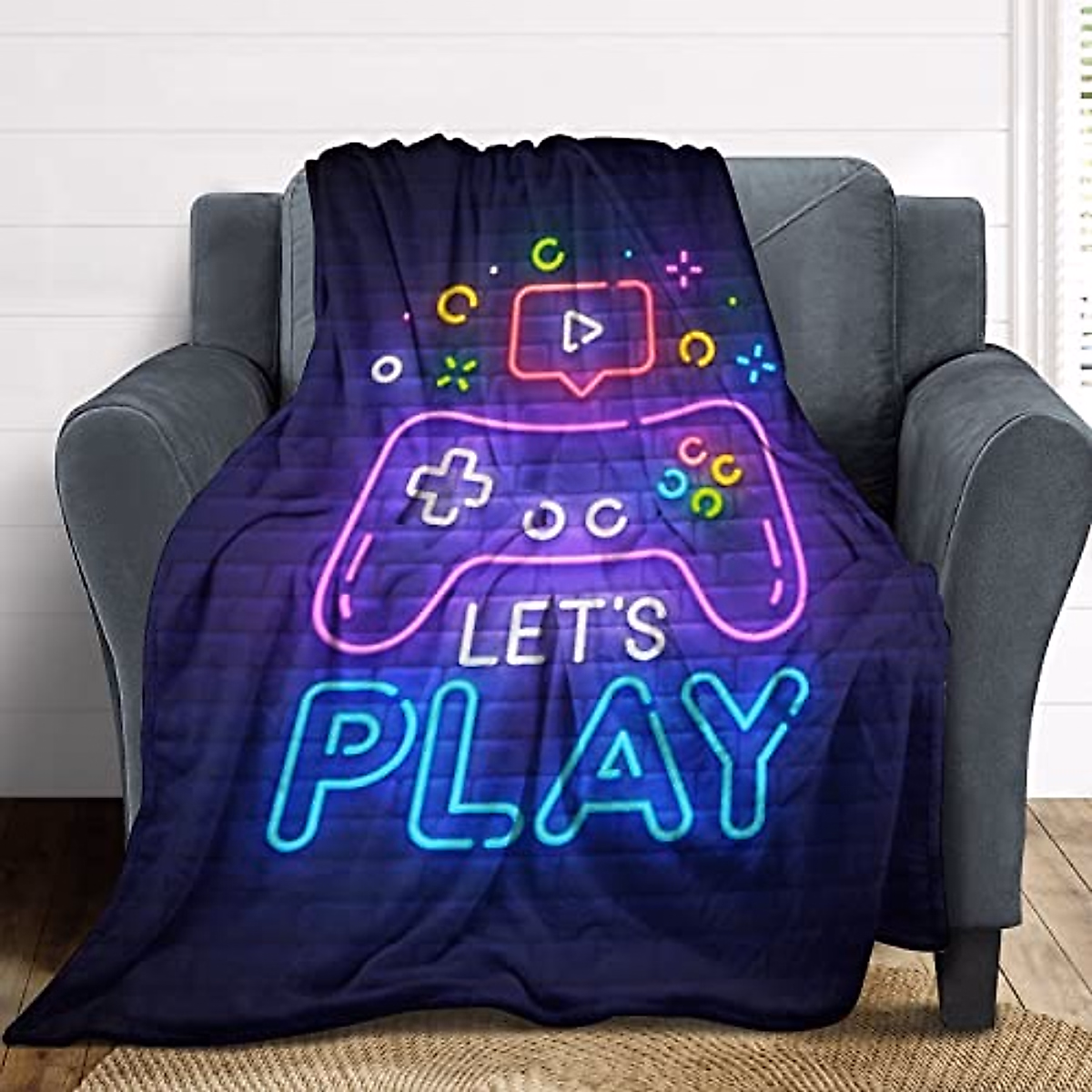 Guhothli Flannel Fleece Throw Blanket Super Soft Microfiber Blanket Fluffy Bed Plush Blanket Throw, Let's Play Funny Video Game Cozy Couch Blanket for All Seasons, 50x40 inches