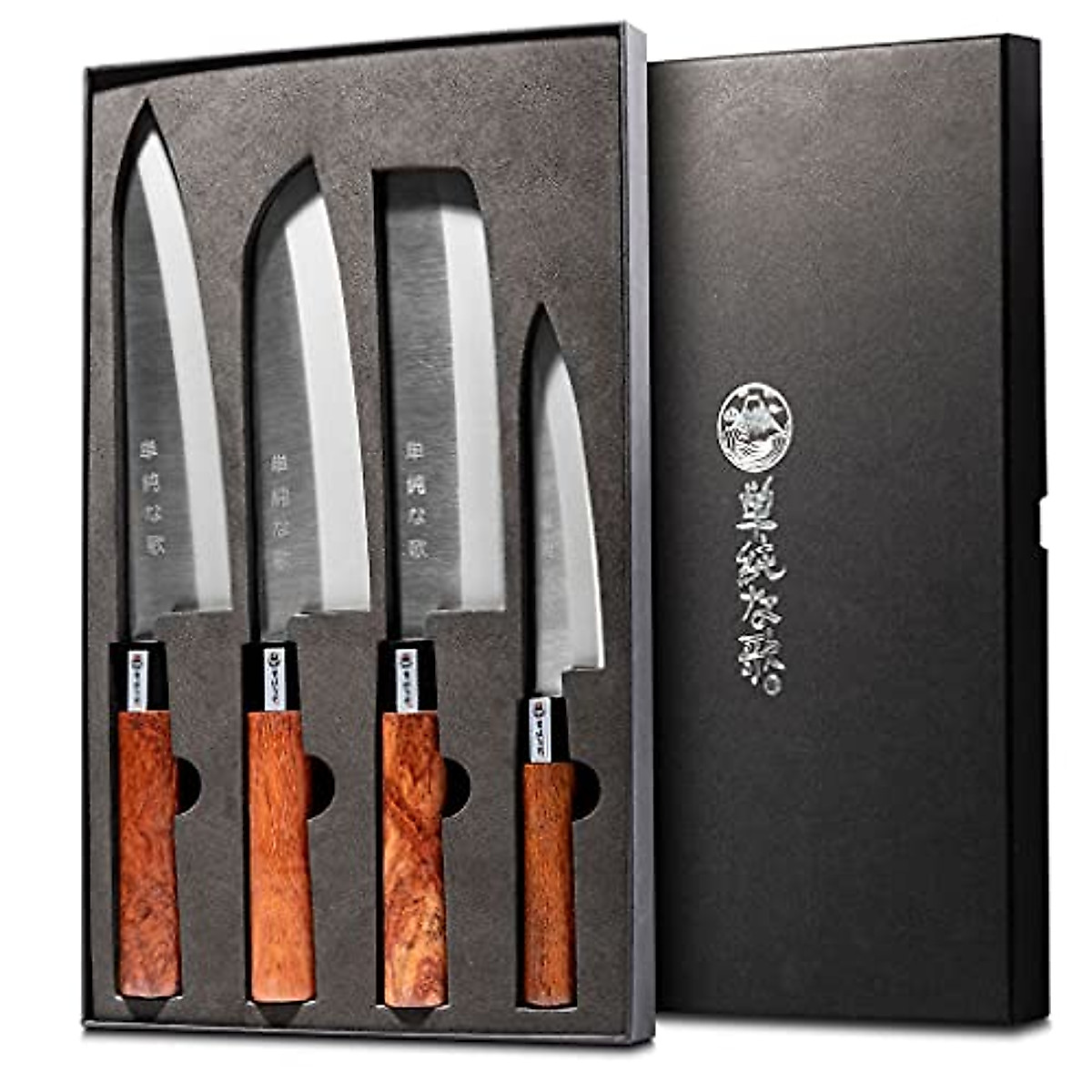 Traditional Japanese Professional Kitchen Chef Knife Set - Premium Gyuto Santoku Nakiri Petty High Corrosion Resistance Full Tang Knife Set