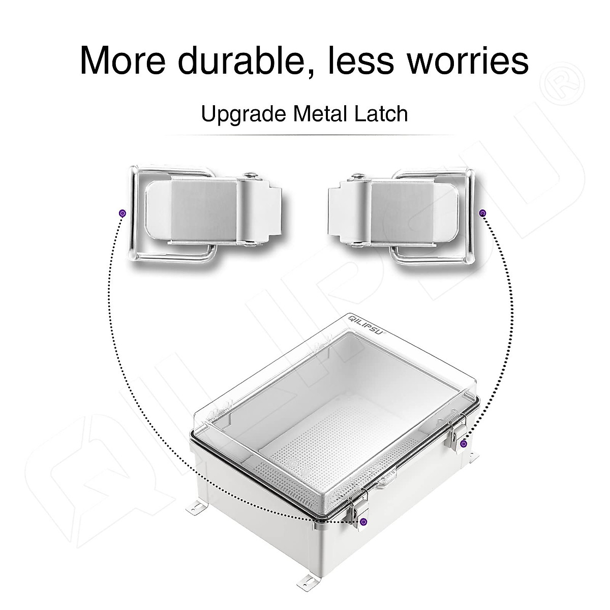 QILIPSU Clear Hinged Cover Stainless Steel Latch 370x270x150mm Junction Box with Mounting Plate, ABS Plastic DIY Electrical Project Case IP67 Waterproof Dustproof Enclosure Grey (14.6"x10.6"x5.9" CC)