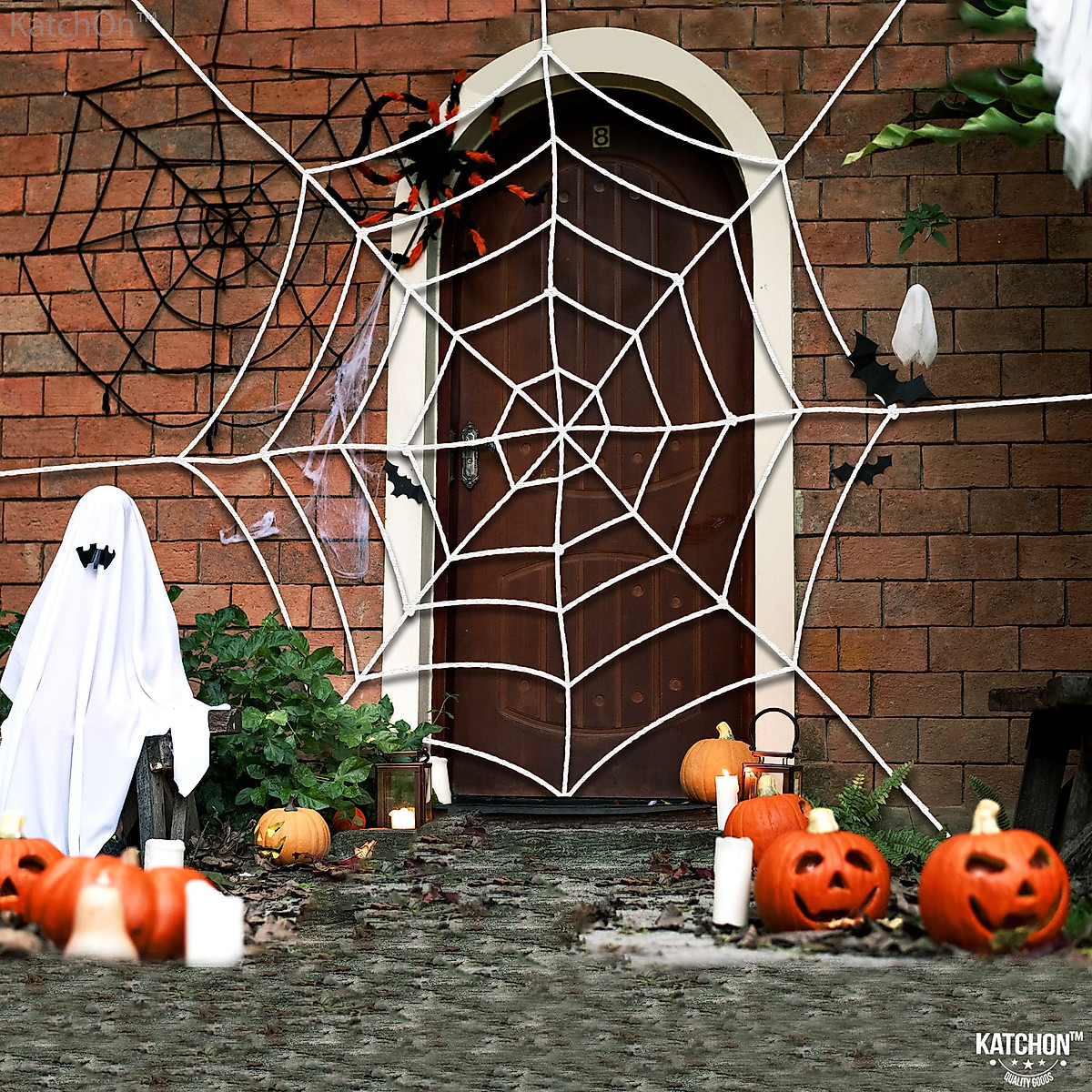 KatchOn, Halloween Spider Web Outdoor - Large, 8 Feet | Spider Web Rope | Round Rope Spider Web Decoration, Spider Webs Halloween Decorations | Halloween Party Decorations, Halloween Yard Decorations