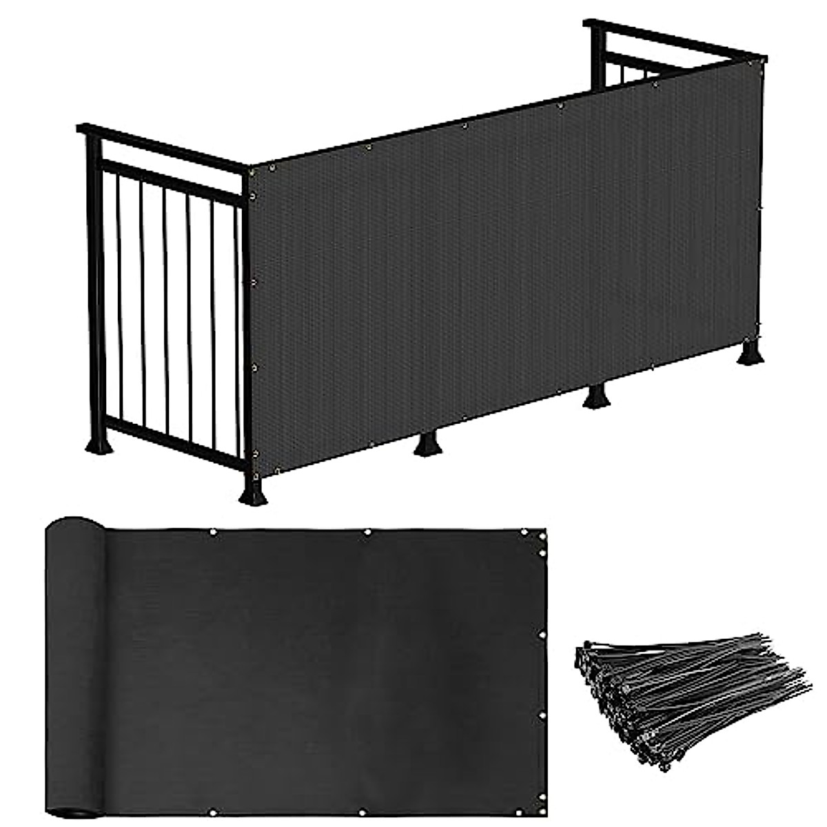 Windscreen4less 3'x15' Deck Balcony Privacy Screen for Deck Pool Fence Railings Apartment Balcony Privacy Screen for Patio Yard Porch Chain Link Fence Condo with Zip Ties Black