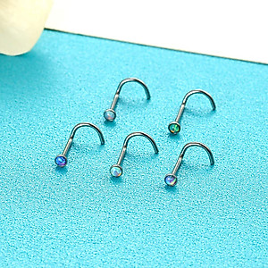 Lantine Corkscrew Nose Studs Surgical Steel 2mm Opal Nose Stud Pink White Purple Green Blue Set 20 Gauge 1/4 inch