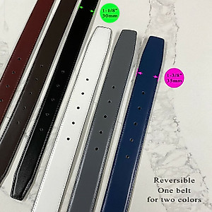 RB30 Reversible Belt Strap Replacement Genuine Leather Dress Belt Strap 1-1/8"(30mm) Wide (Black/Burgundy, 38)