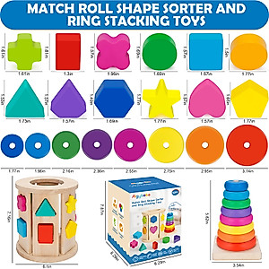 Aigybobo Learning Toys for 1,2,3 Year Old Toddlers, Montessori Toys, Wooden Educational Toys for Baby Boys and Girls 12-18 Months, Stacker Toy, Kids Birthday