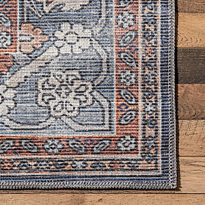 nuLOOM Maire Traditional Medallion Machine Washable Area Rug, 3' 3" x 5', Blue